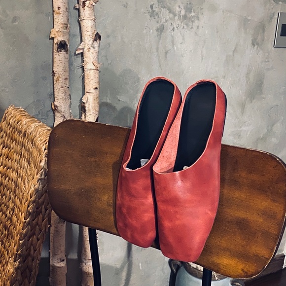 Shoes | Red Leather Slides Casual Flats Cowhide Shoes | Poshmark